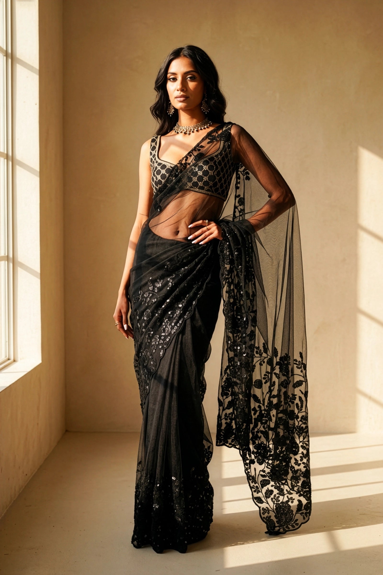 Onyx Opulence Easy-Drape Saree – The Saree Room