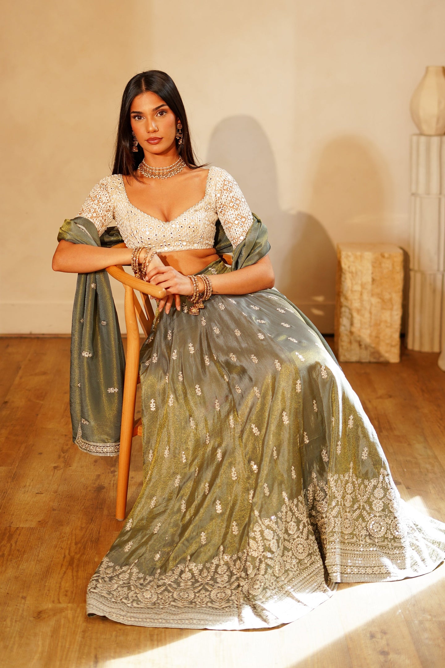 Moss Sheen Skirt – The Saree Room