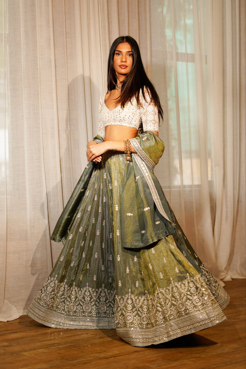 Moss Sheen Skirt – The Saree Room