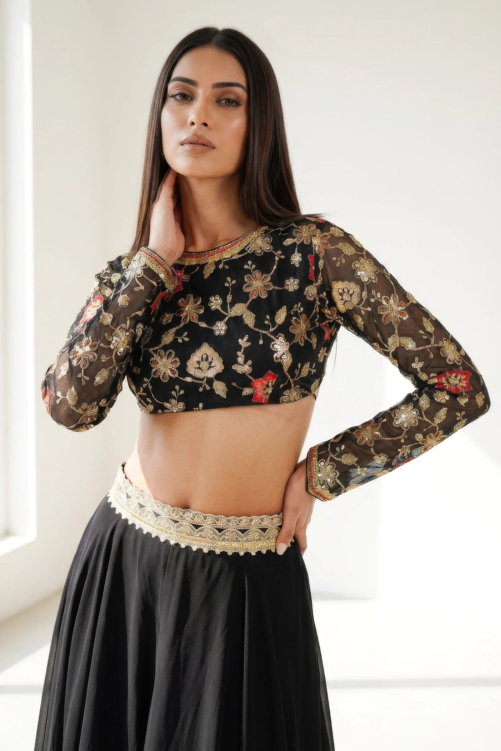 Onyx Rosette Handwork Blouse – The Saree Room