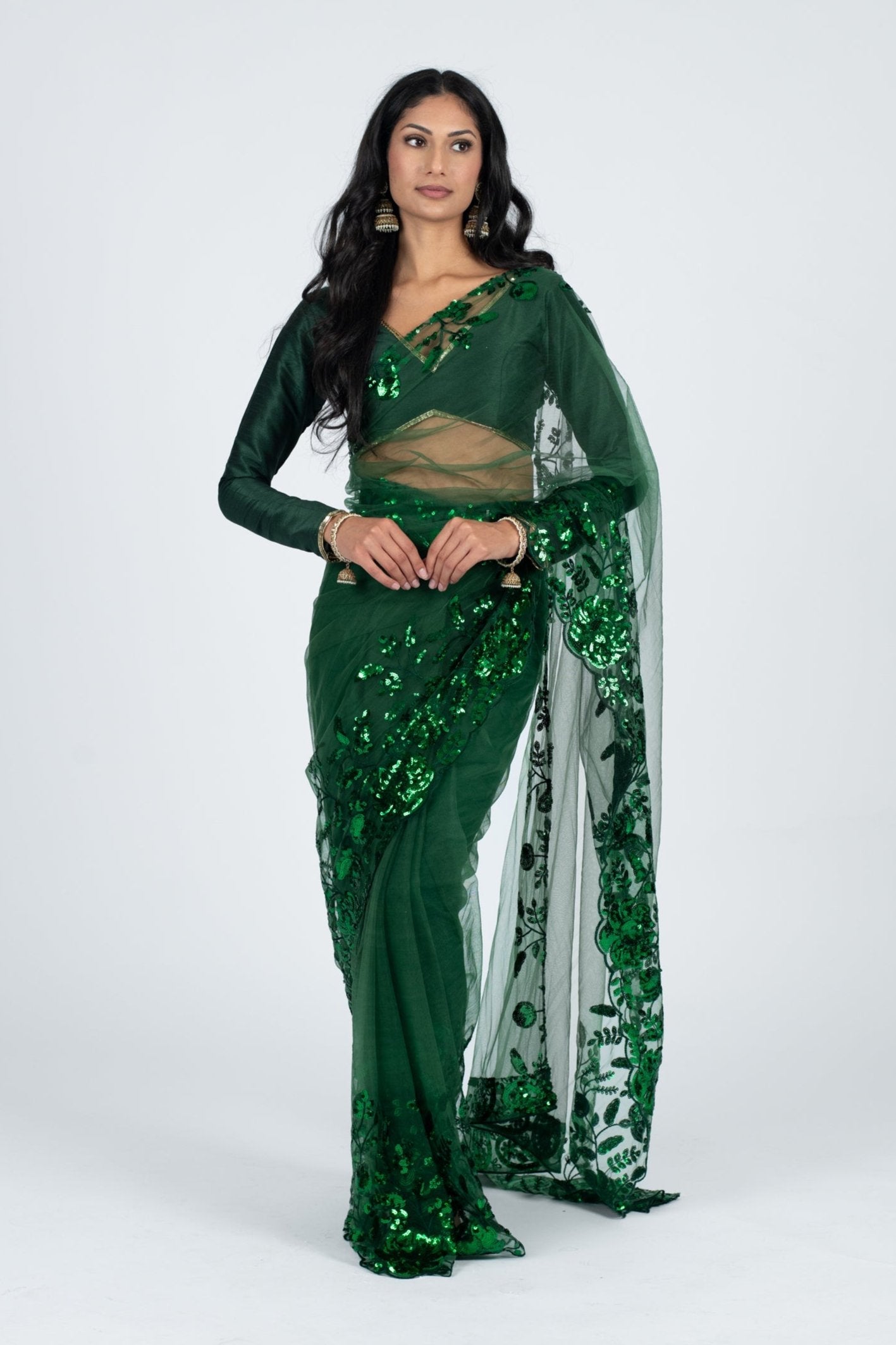 Emerald Opulence Easy-Drape Saree | The Saree Room