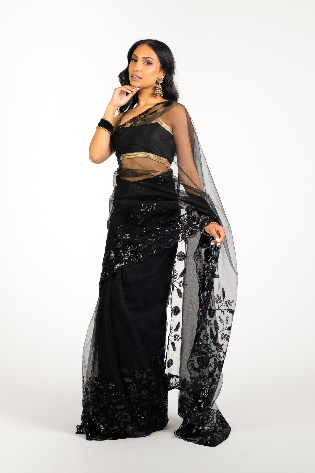 Onyx Opulence Easy-Drape Saree | The Saree Room